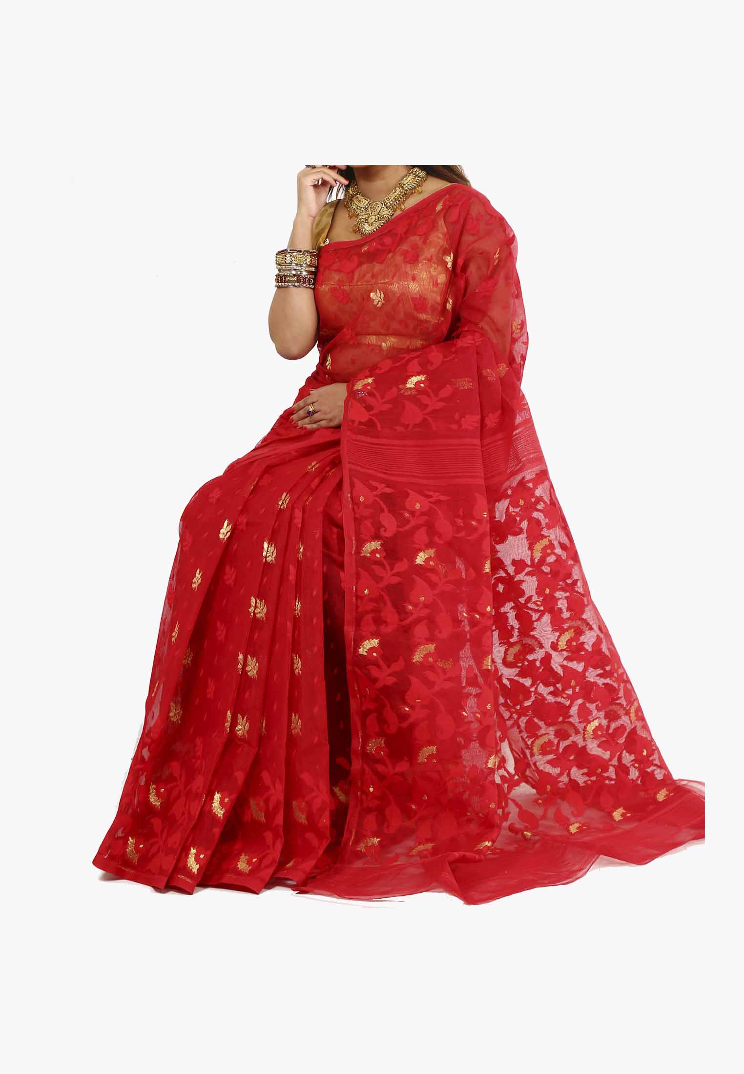 Biye Bazaar | Maroon color jamdani Saree